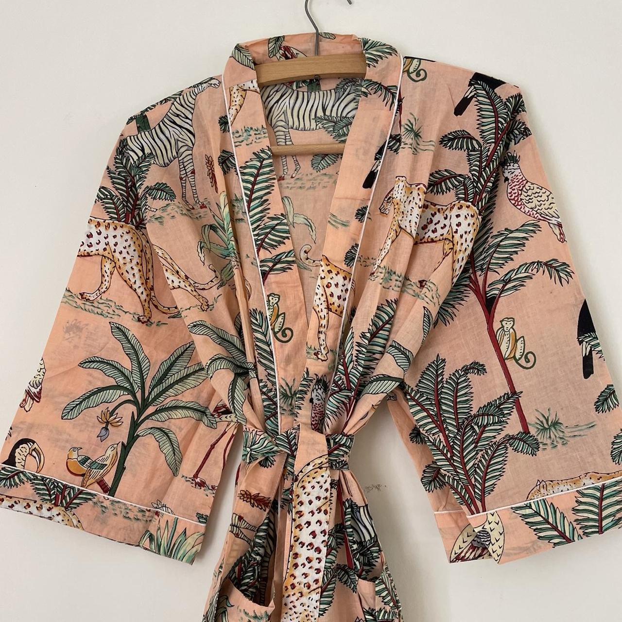 Leopard & jungle print apricot dressing gown robe... - Depop