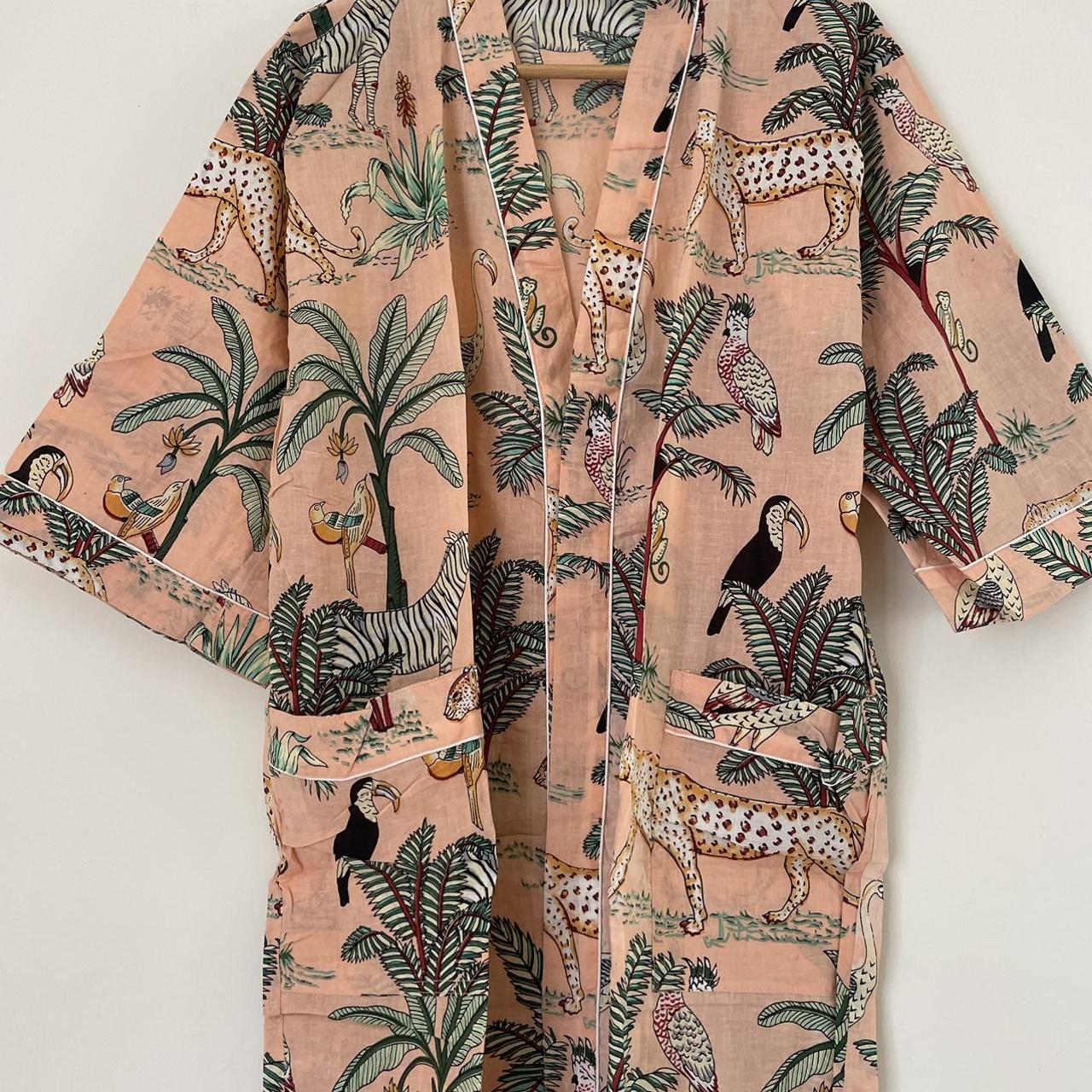 Leopard & jungle print apricot dressing gown robe... - Depop