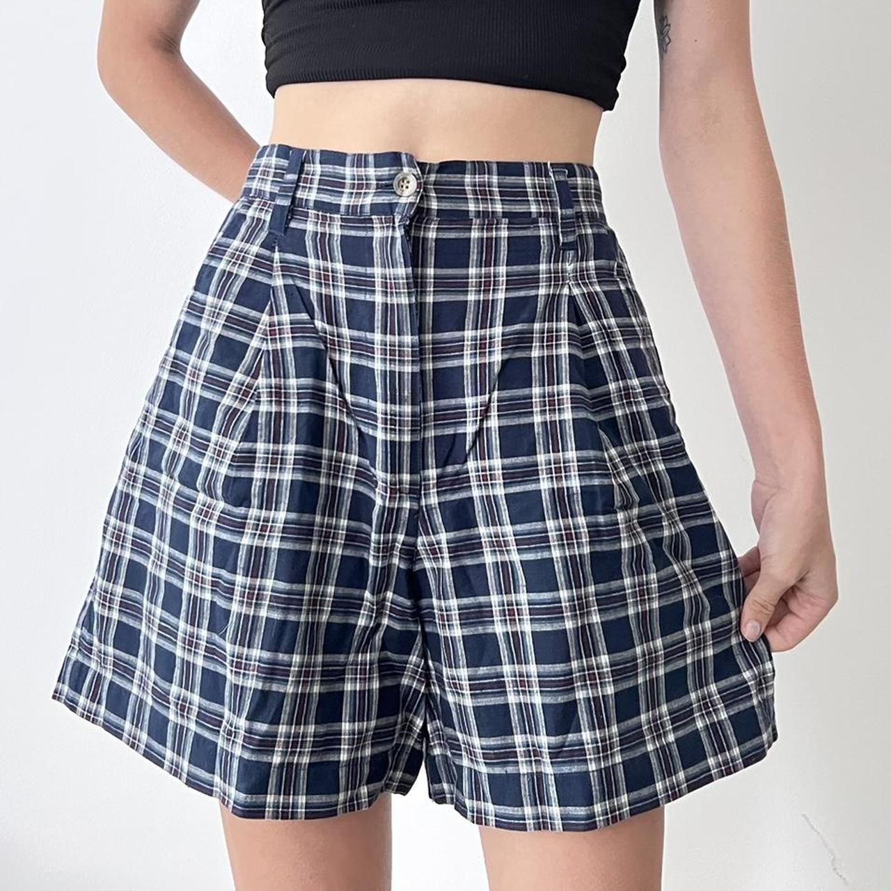 Vintage Blue Plaid Shorts Cute boxy fit with... - Depop