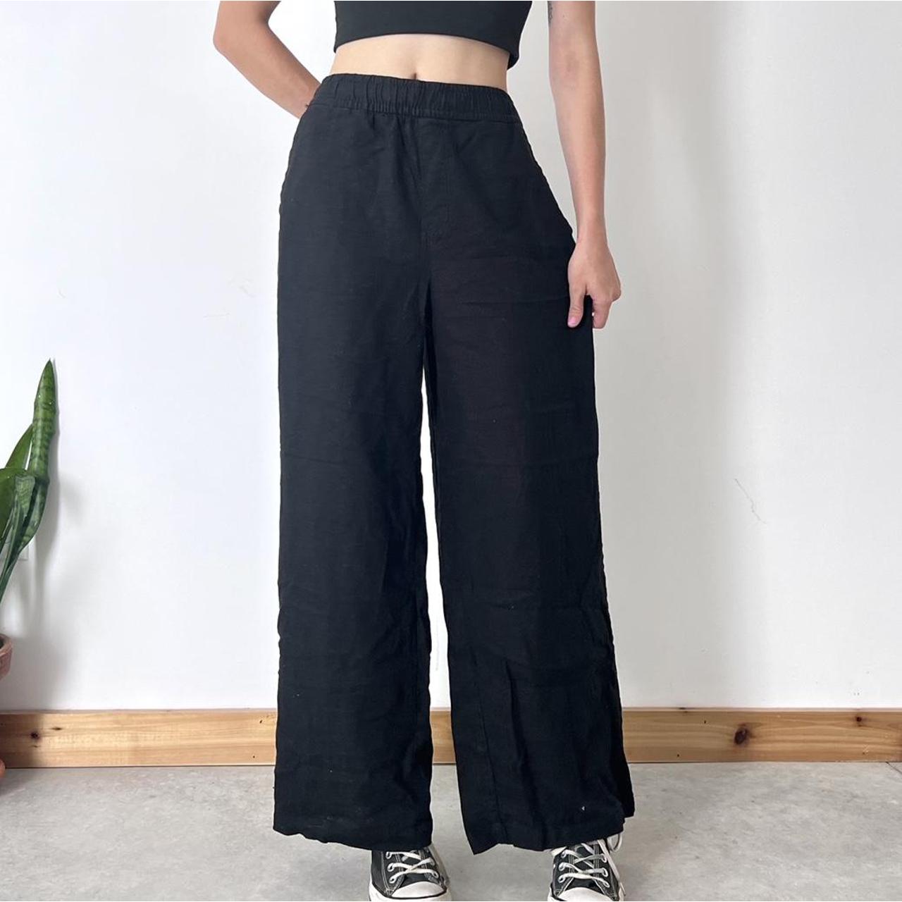 Black Wide Leg Linen Pants High waisted fit.... - Depop
