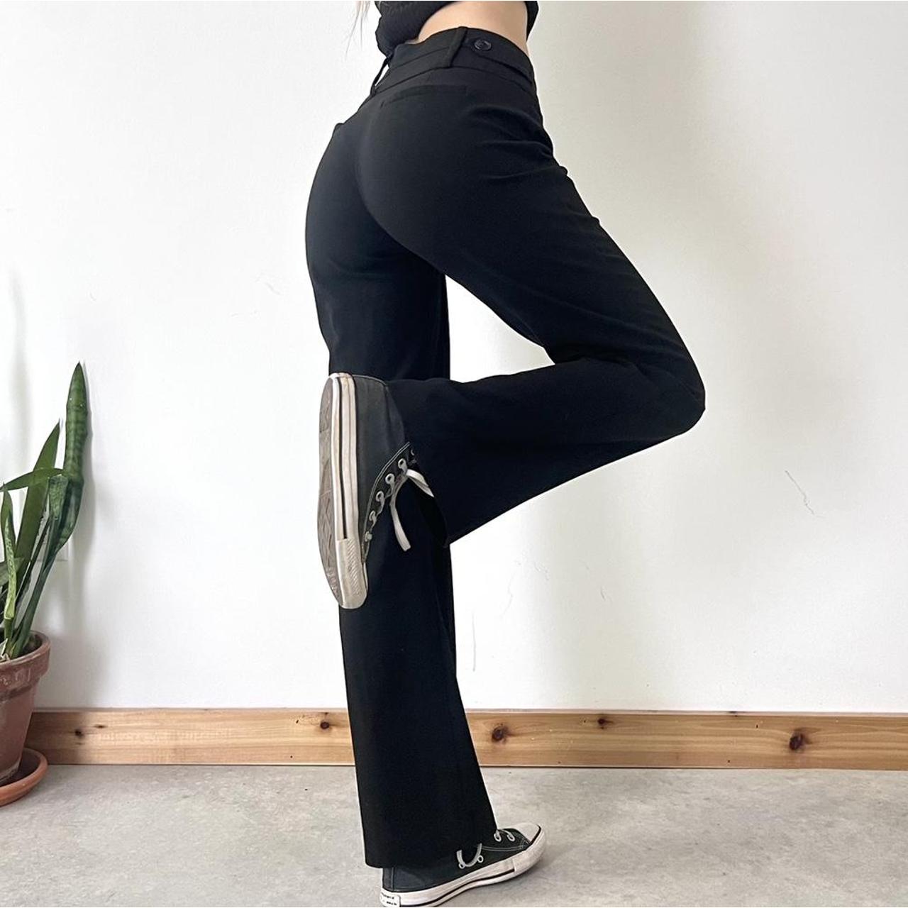 2000s black flare pants Super flattering mid rise... - Depop