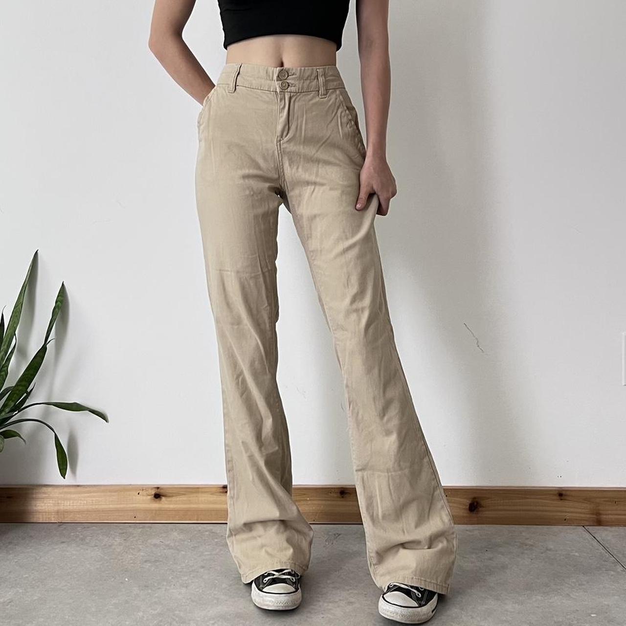 2000s tan flare pants Mid rise bell bottom flare... - Depop
