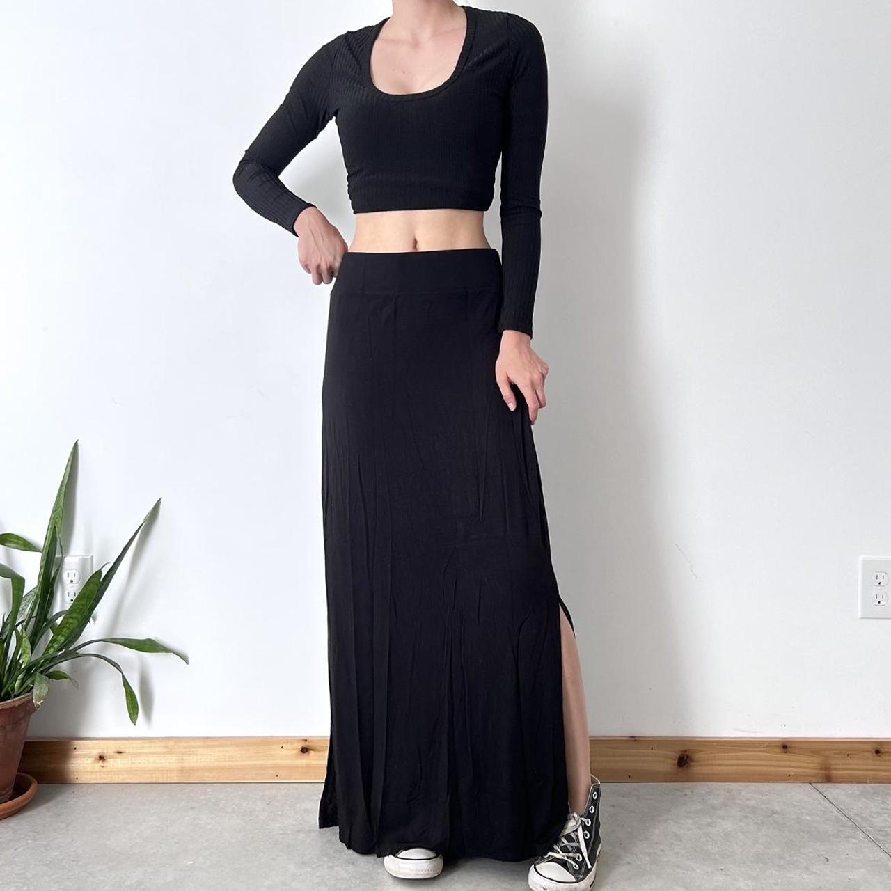 2000s black skirt Long flowy fit. Slit on the... - Depop