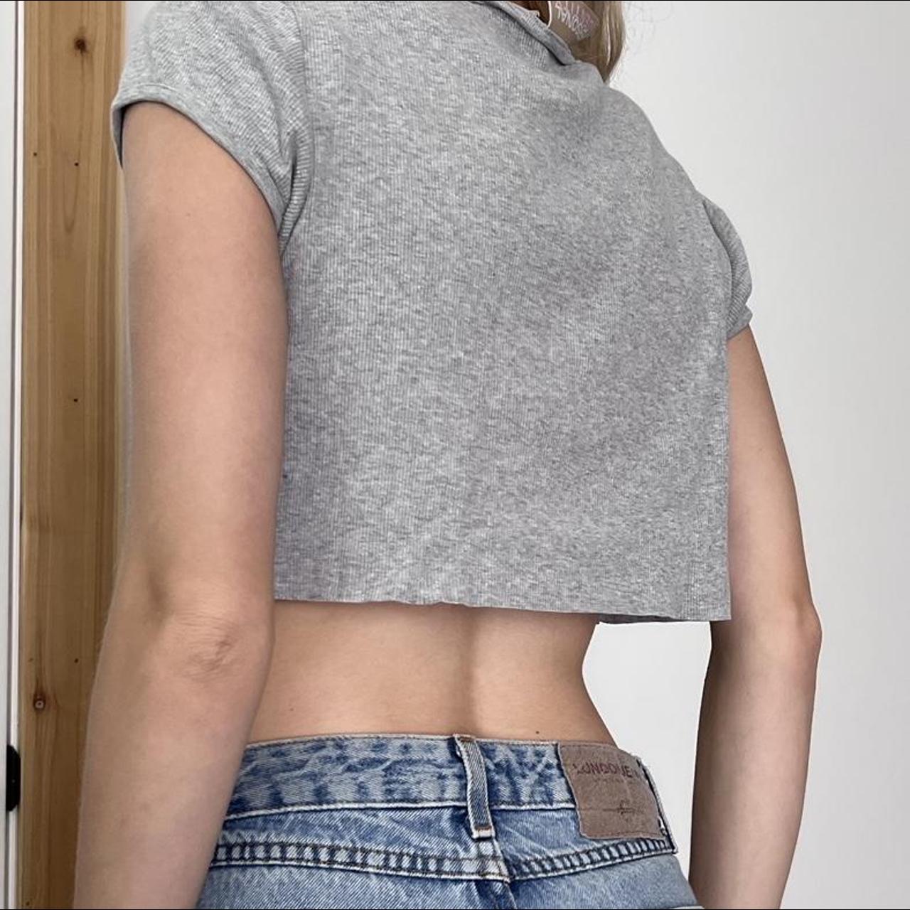 Grey Henley Crop Top 90s vintage. Ribbed material.... - Depop