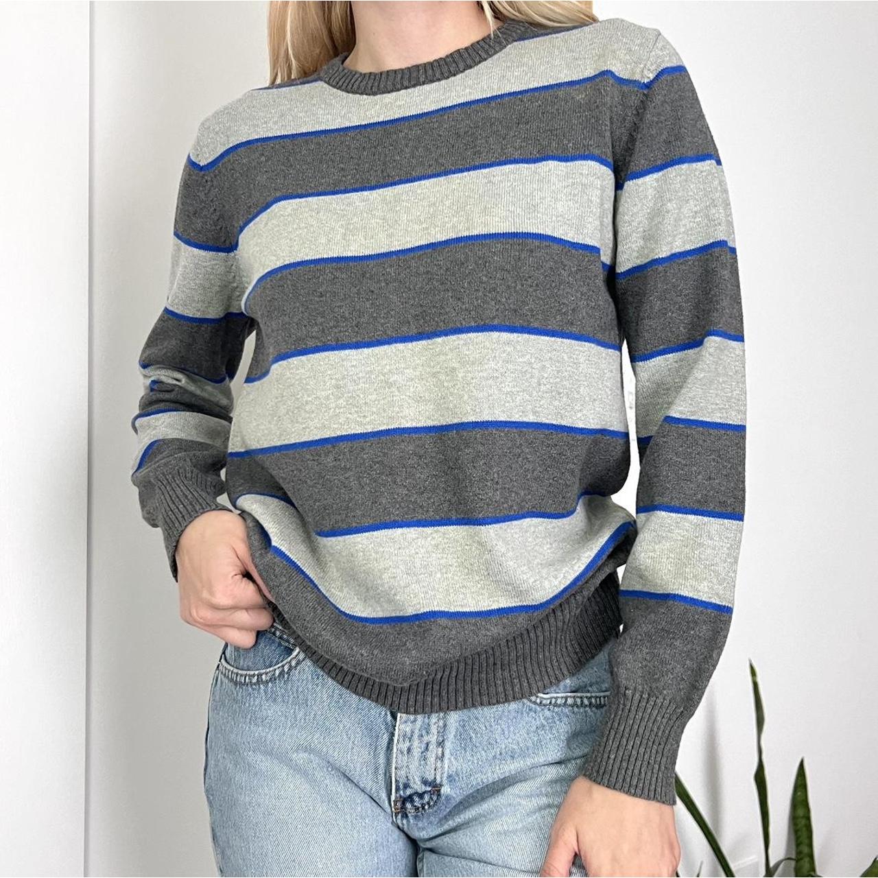 Grey Striped Pullover Sweater Great condition.... - Depop