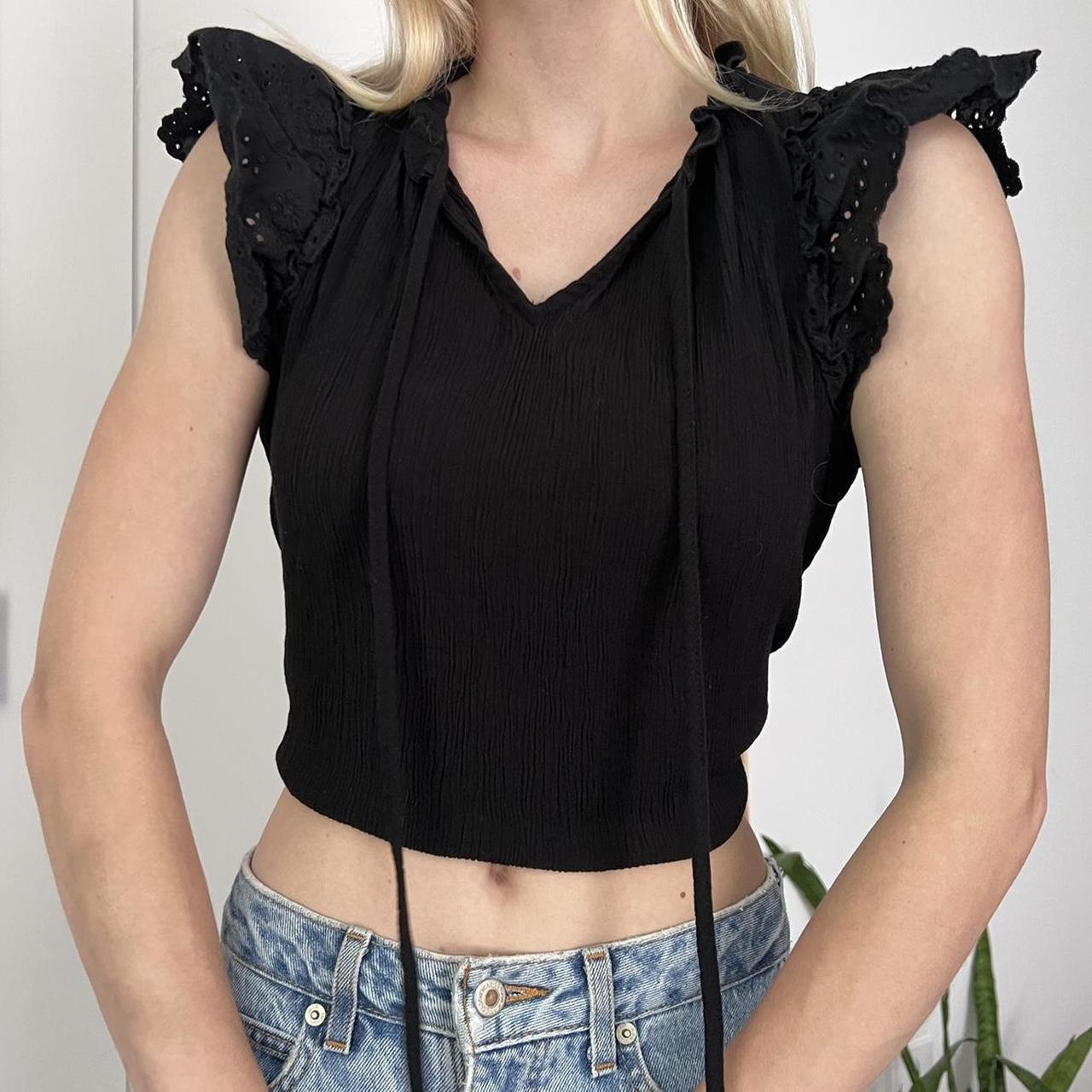 Dainty Black Blouse Prettiest eyelet sleeves.... - Depop