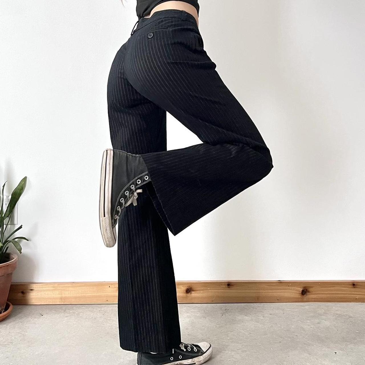 2000s y2k black pinstripe pants Low rise flare... - Depop