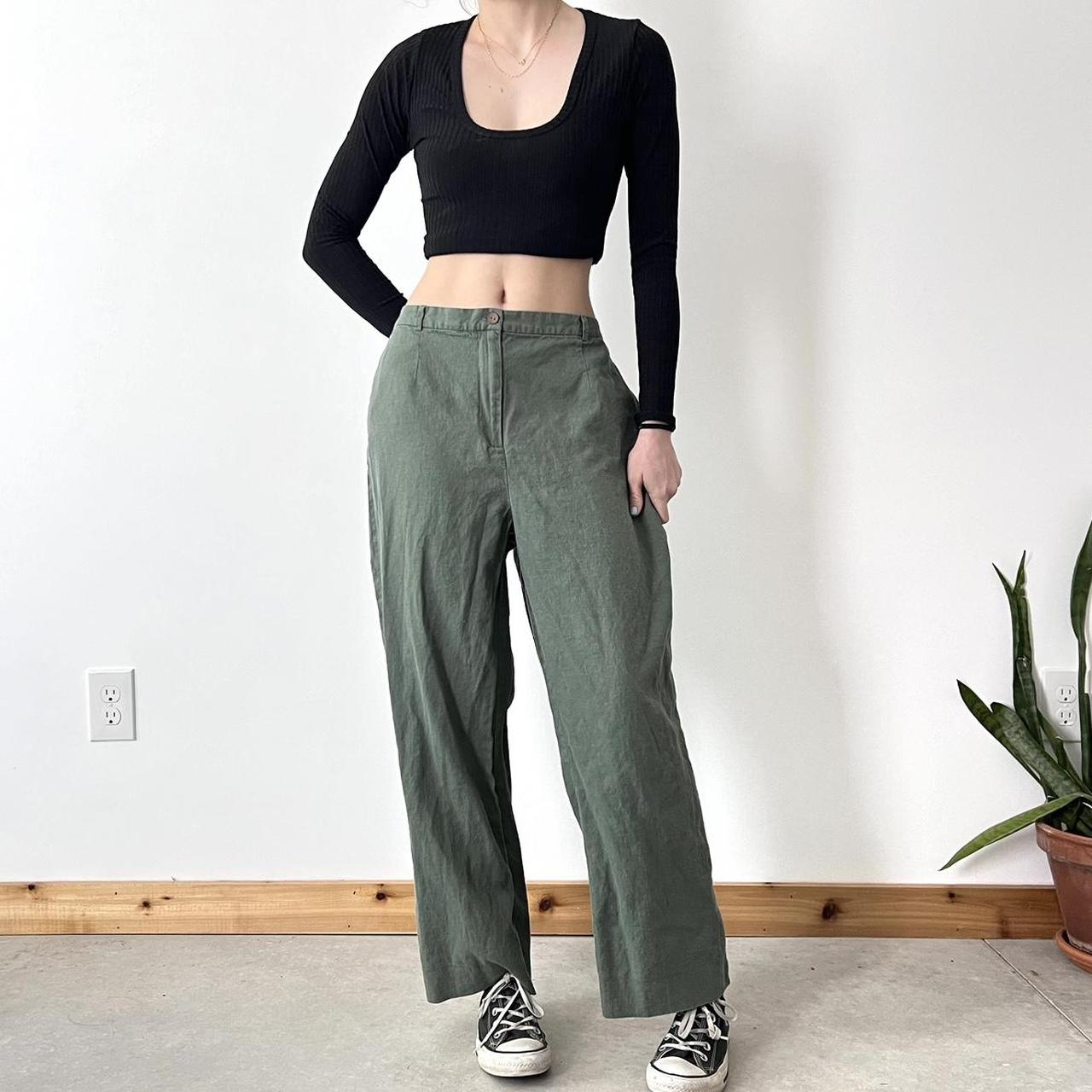 Green Linen Pants Can be worn high or low waisted.... - Depop