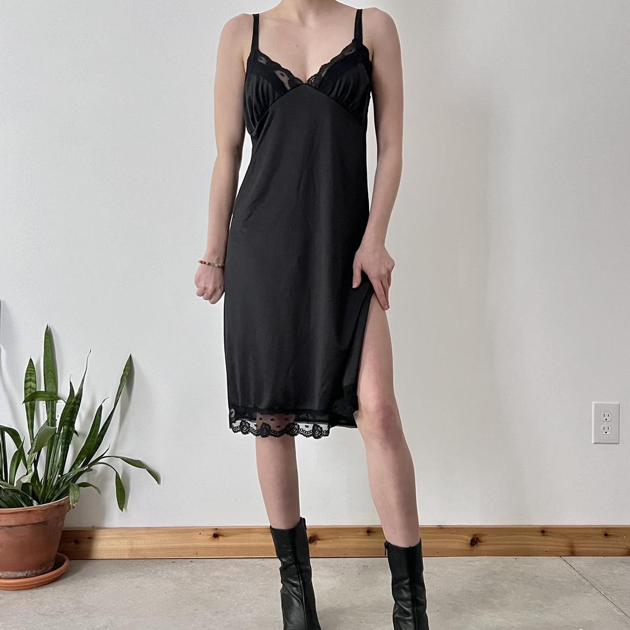 Black Slip Dress Prettiest lace details. Slit on... - Depop