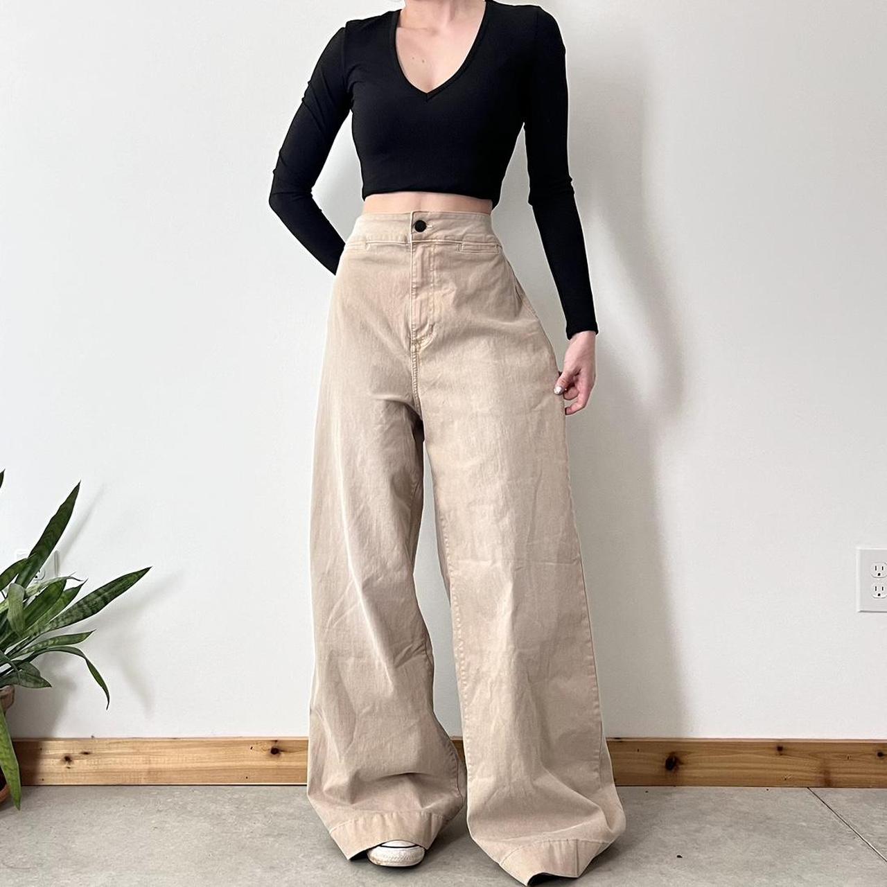 Tan Wide Leg Pants High waisted fit. Denim... - Depop
