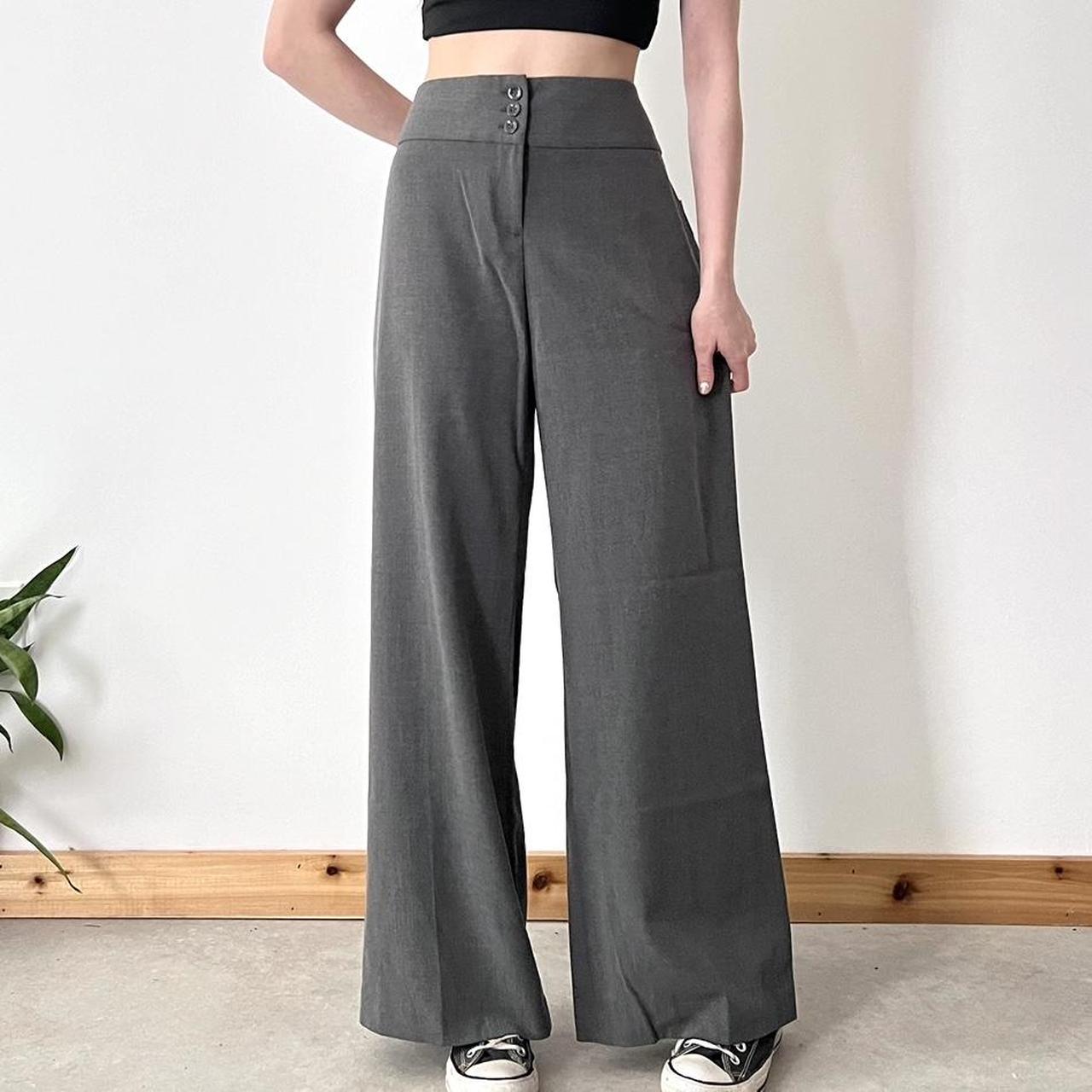 2000s grey wide leg trousers NWT. High waisted... - Depop