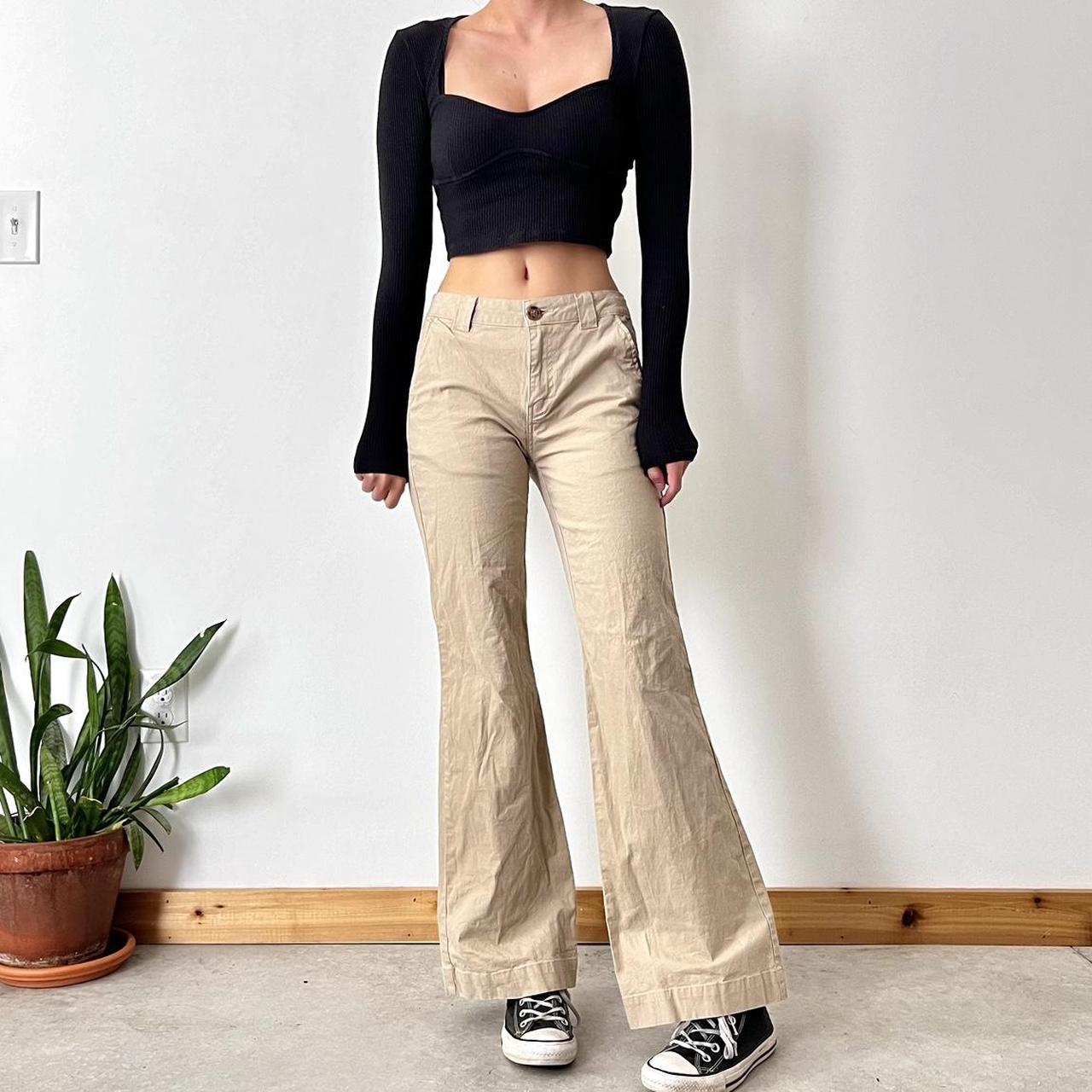 Tan Flare Pants High waisted fit. Waist -... - Depop