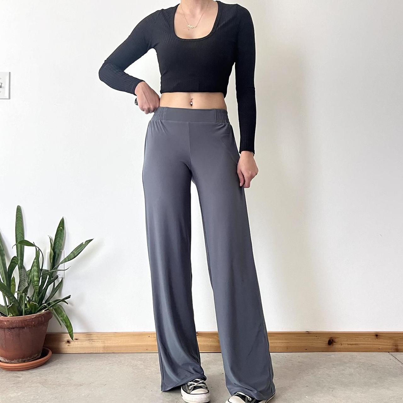 Grey Wide Leg Pants They’re a slinky stretchy... - Depop