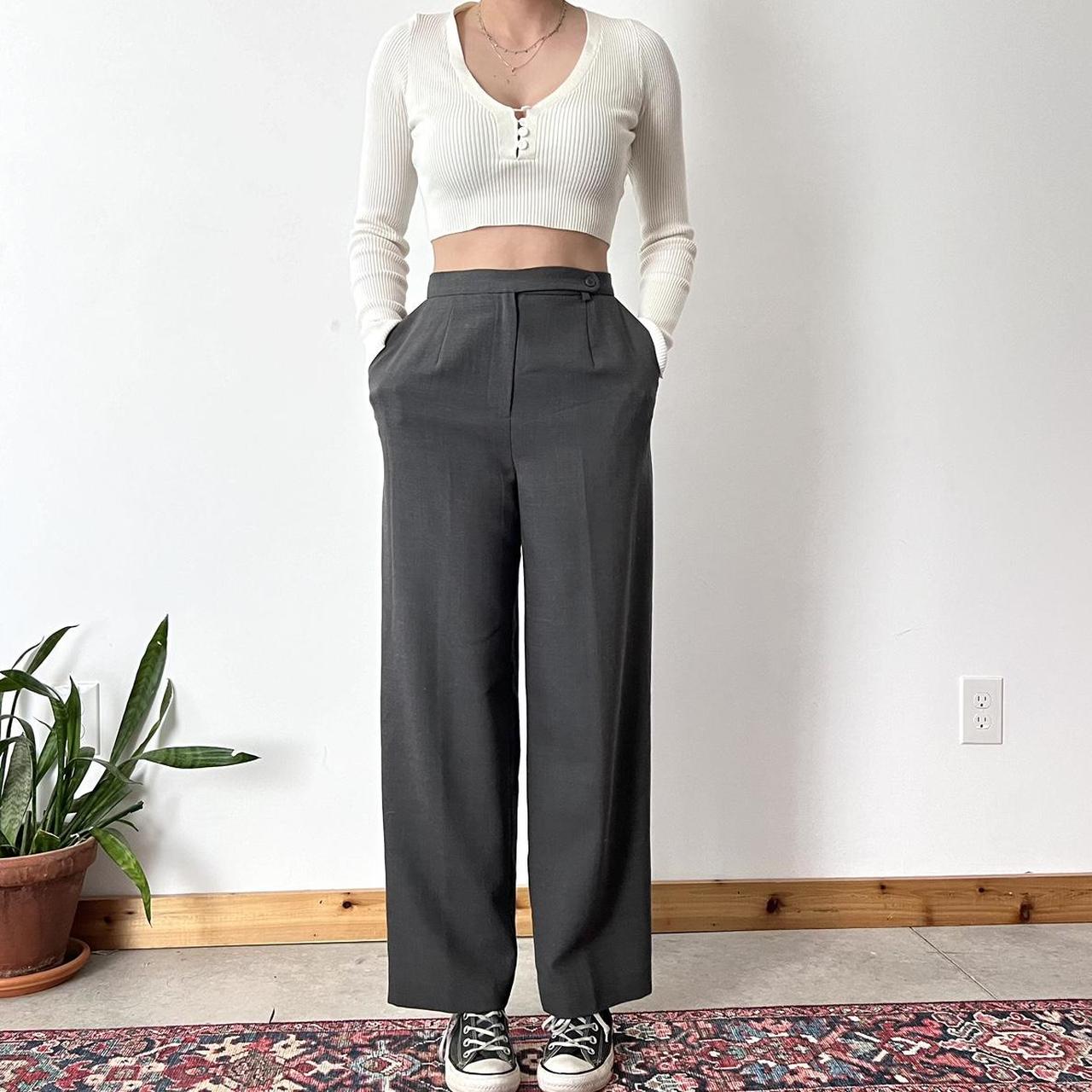 Vintage Grey Trousers High waisted straight leg... | Depop