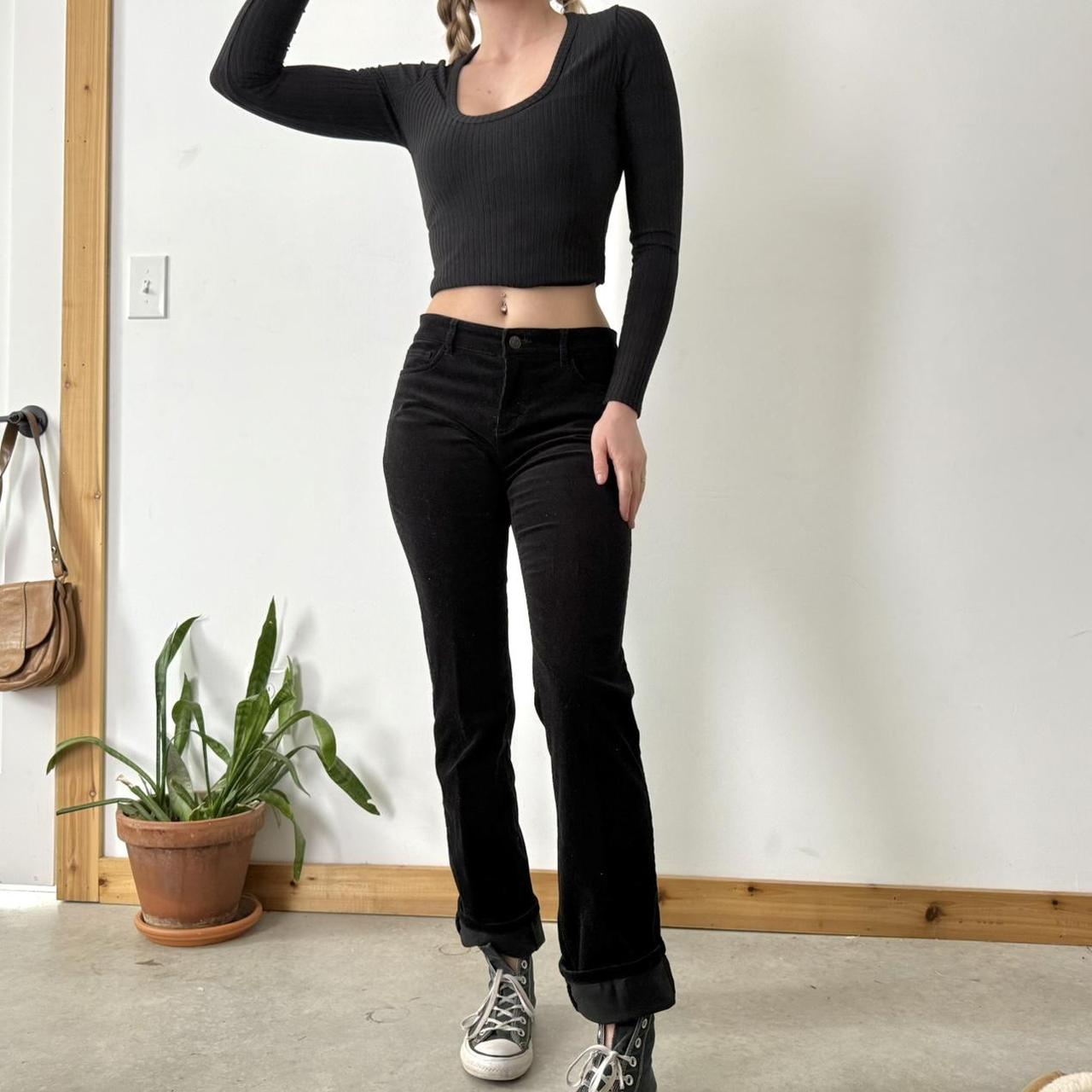 2000s black corduroy pants Mid rise straight leg... | Depop