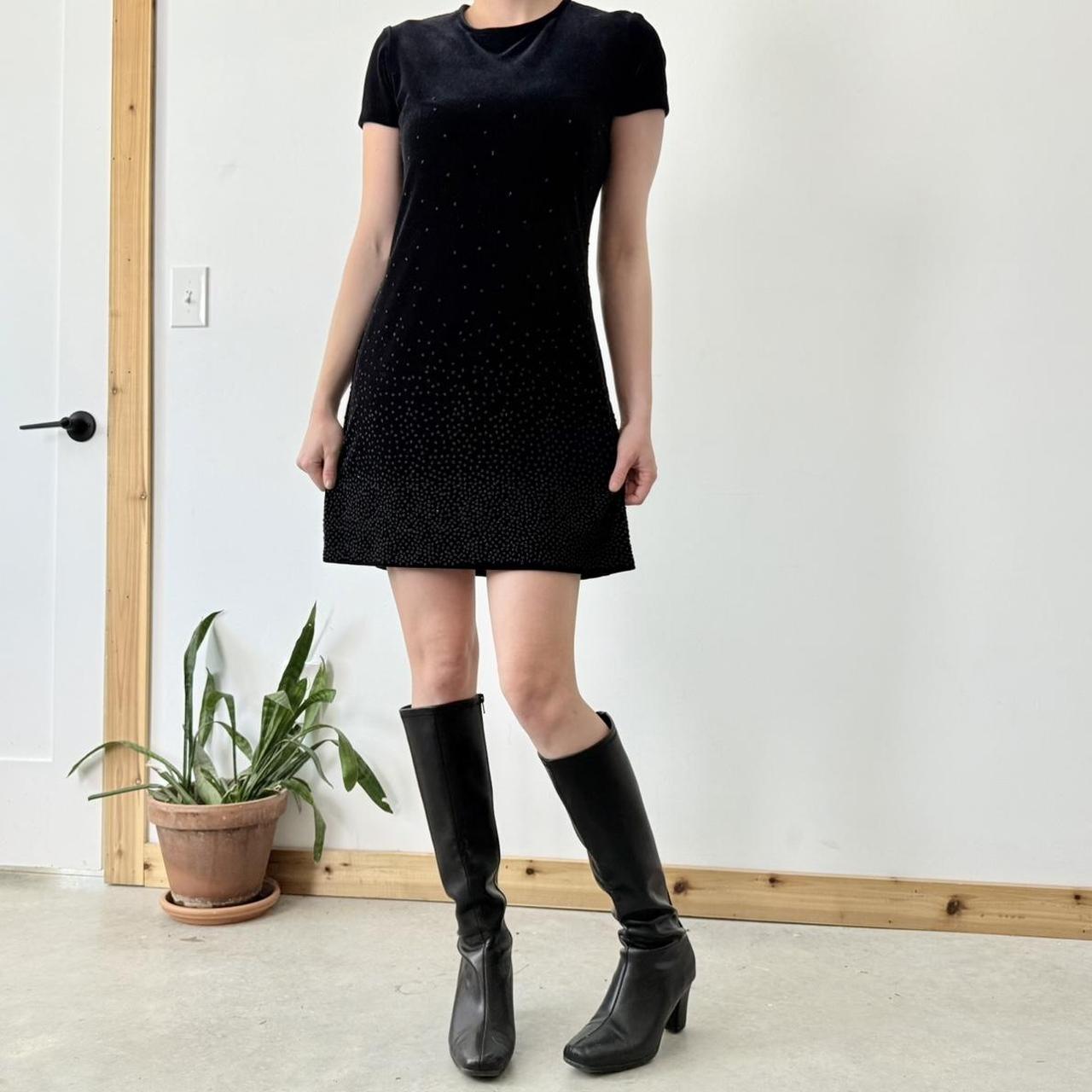 Vintage 90s Black Velvet Dress Prettiest beaded... | Depop