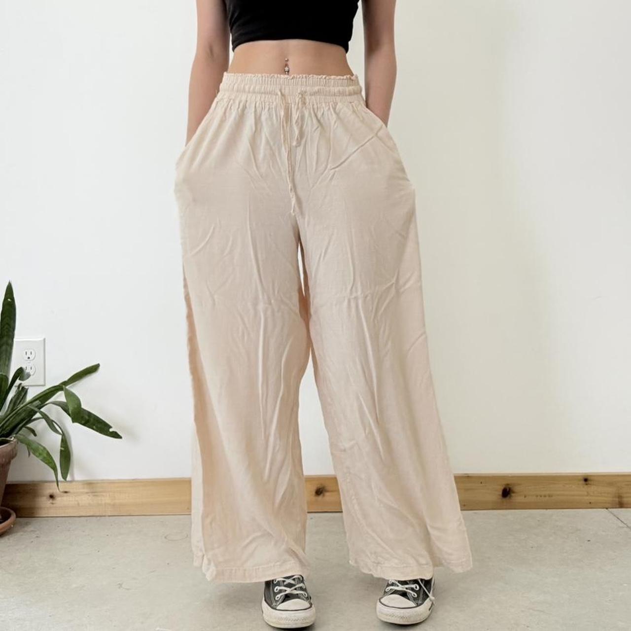 Cream High Waisted Trousers Flowy wide leg fit.... | Depop