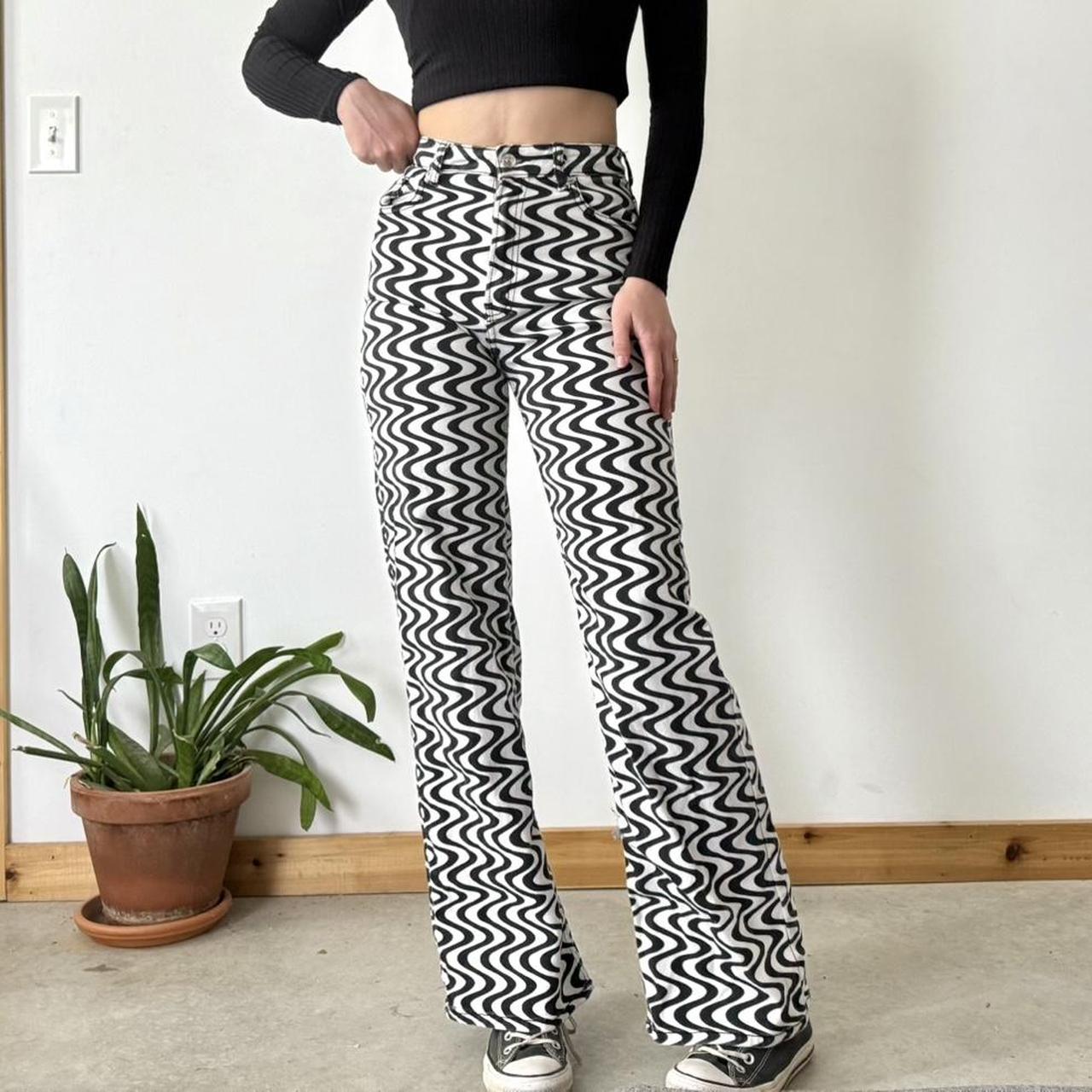 Black and White Jeans High waisted flare fit.... | Depop