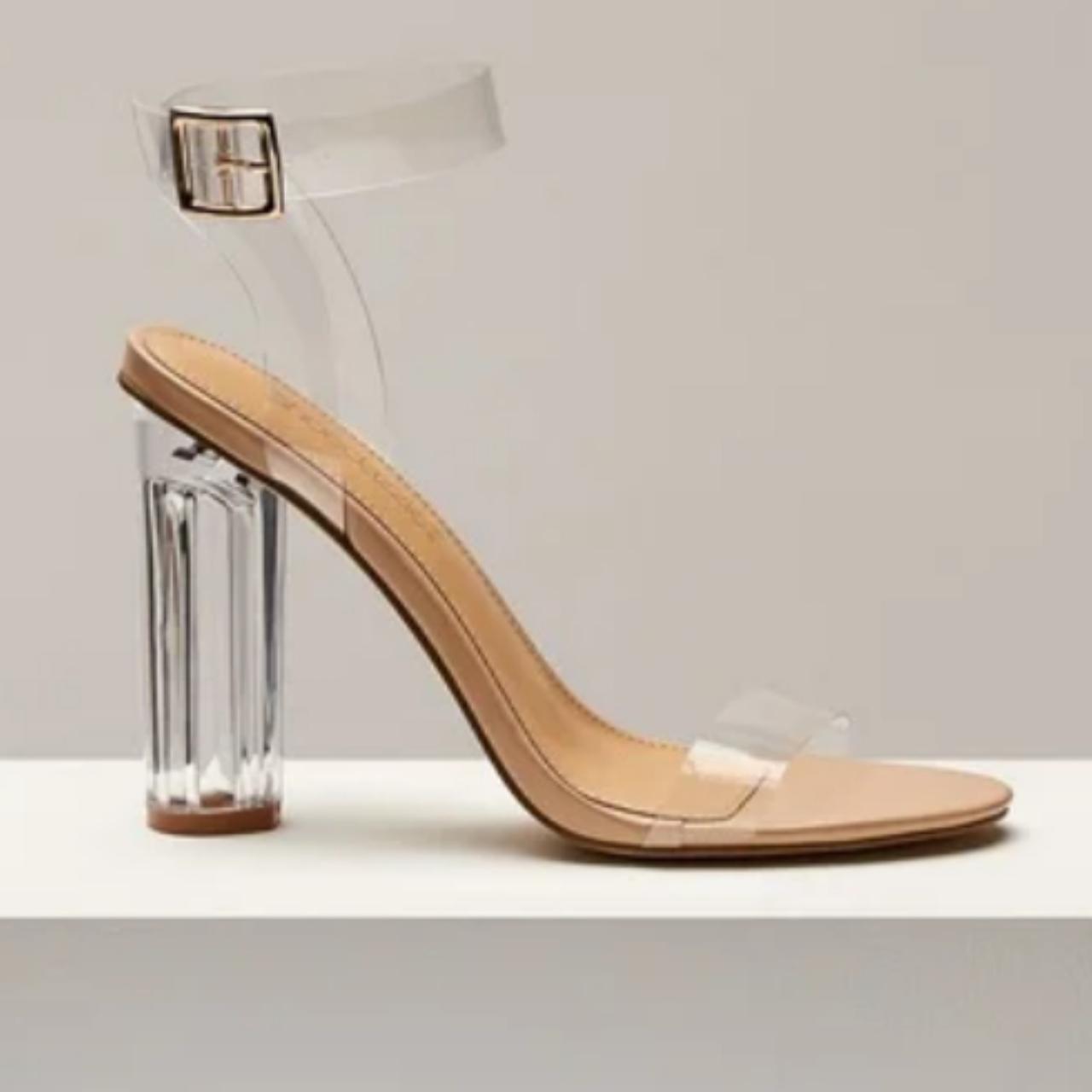 Hanna Transparent Heeled Sandal - Beige Sandals with... - Depop