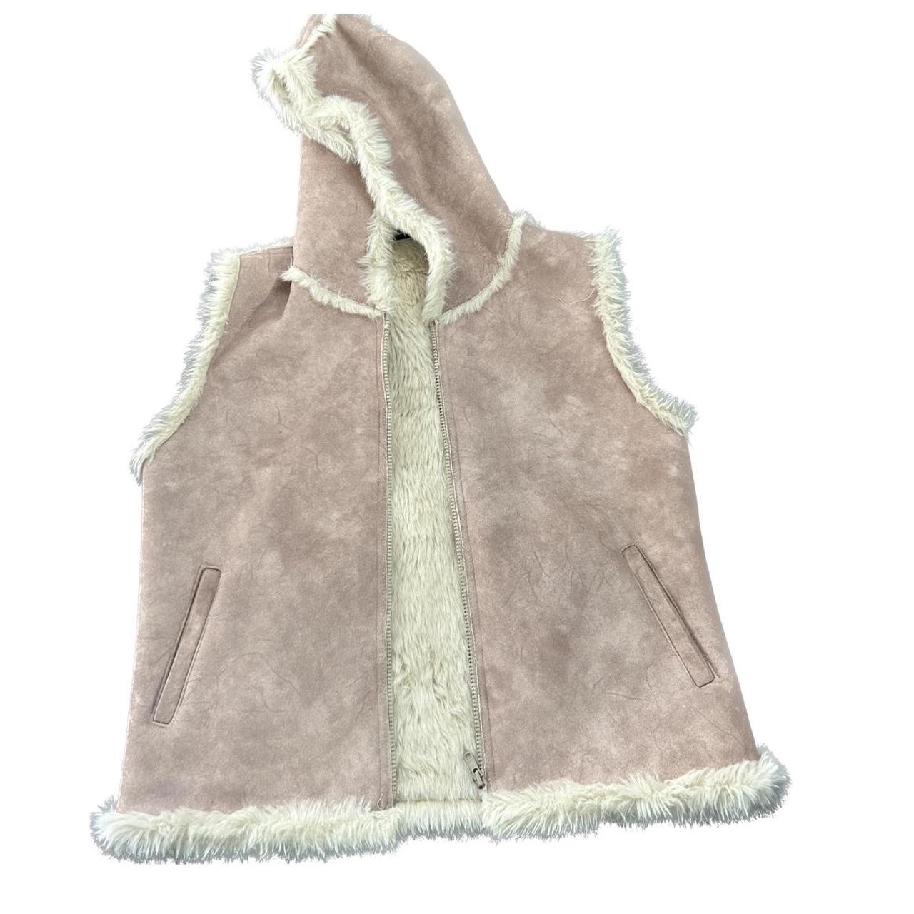 faux suede & faux fur hooded vest, very 2000s and... - Depop