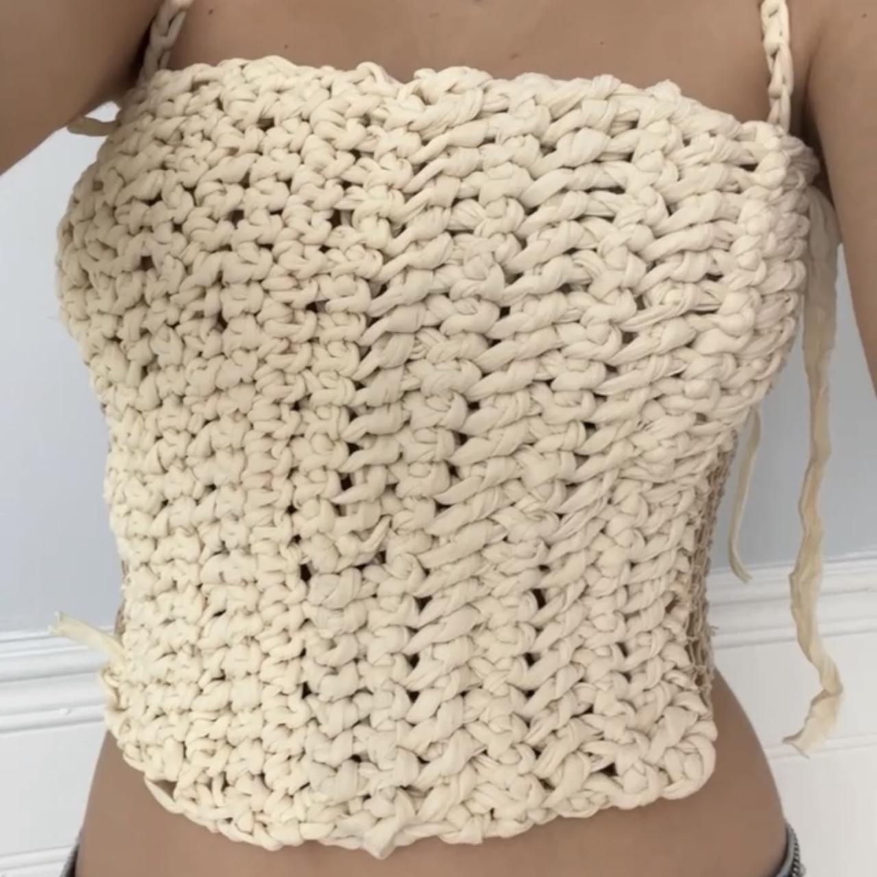 cream split knit cami tank top size xs/s buy one... | Depop