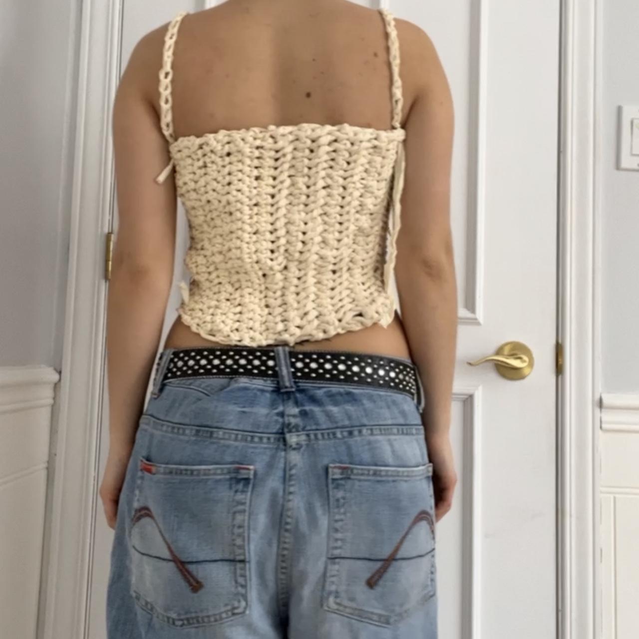 cream split knit cami tank top size xs/s buy one... | Depop