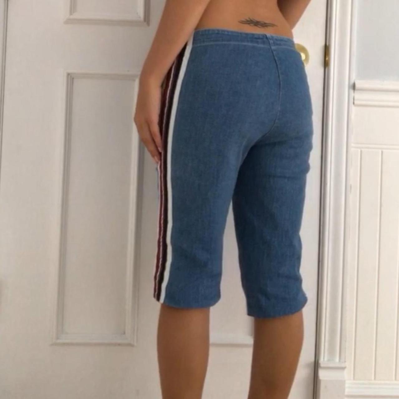 vintage 90s Blue denim capri jorts bottoms with lace... | Depop