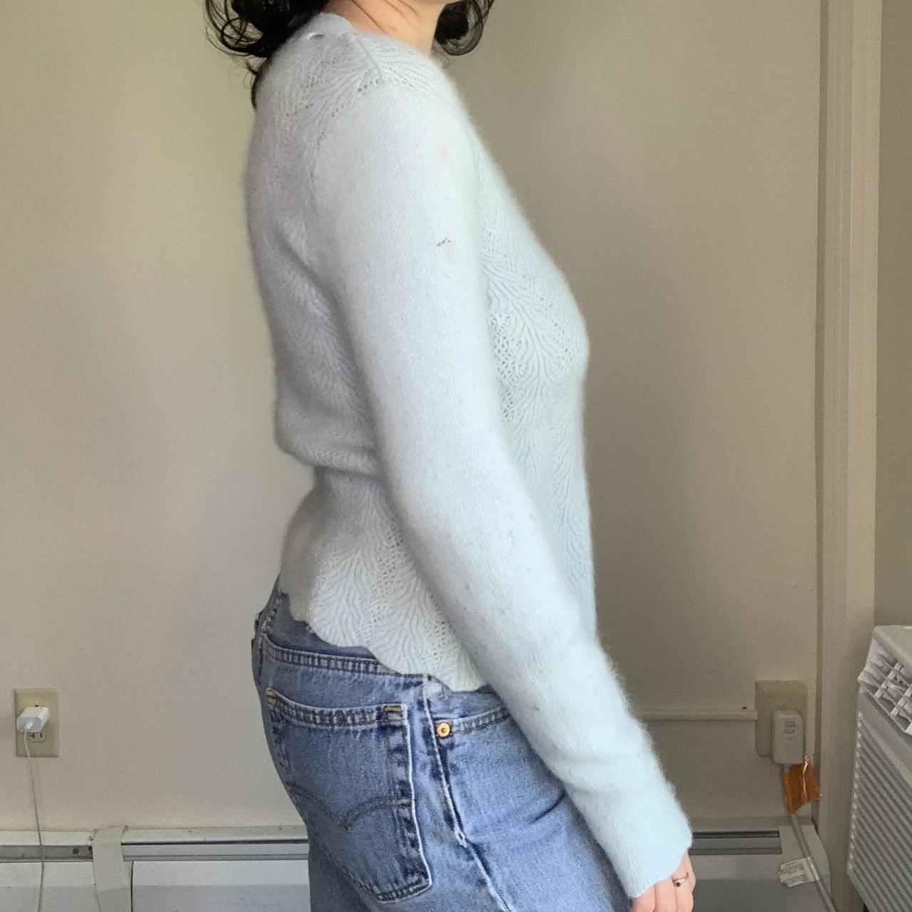 Sweet light blue fuzzy long sleeve sweater with... - Depop
