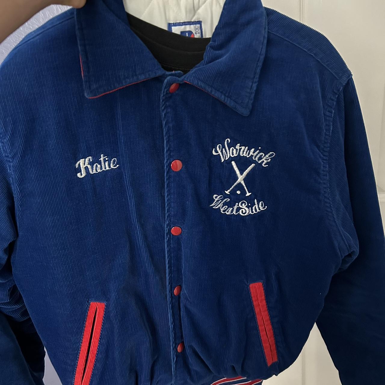 Vintage Varsity Jacket Blue Corduroy Baseball... - Depop