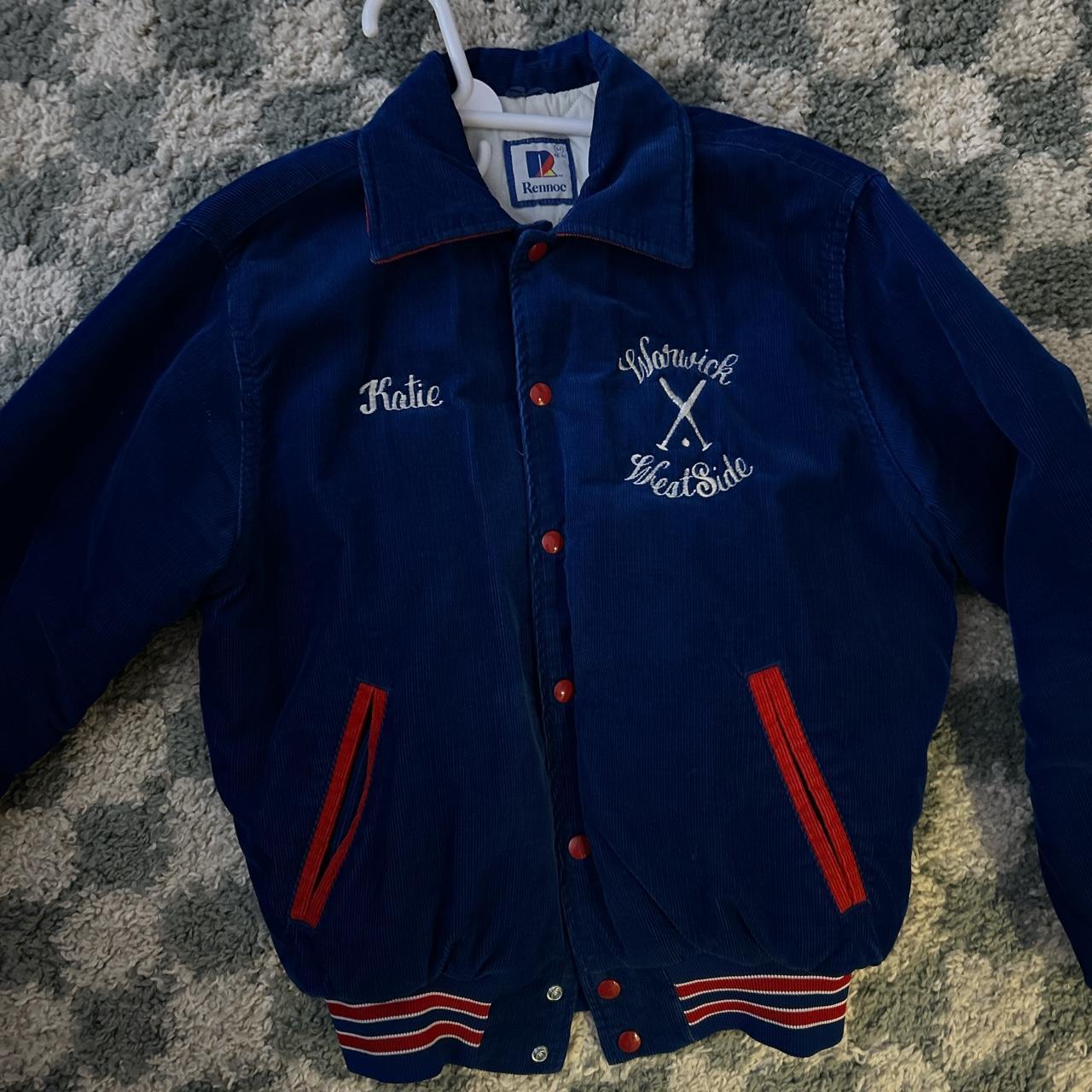 Vintage Varsity Jacket Blue Corduroy Baseball... - Depop