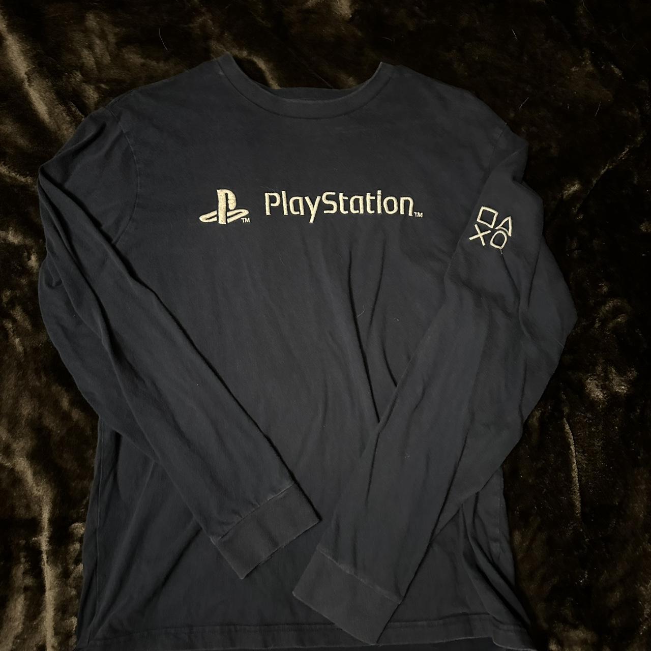 navy embroidered Playstation long sleeve shirt... - Depop