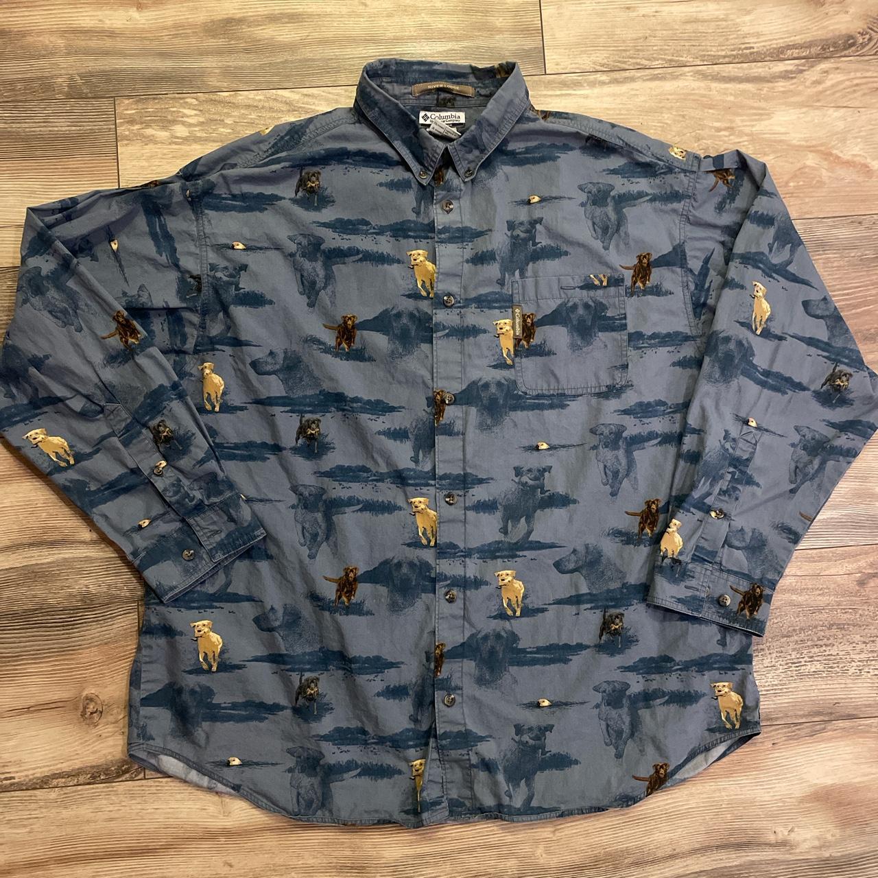Vintage Columbia Long-Sleeve Button Up Fun Dog... - Depop