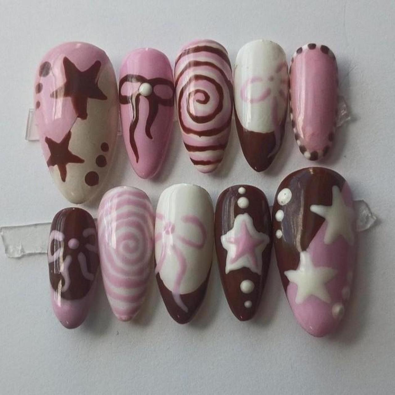Neapolitan Themed Nails 🤎🤍🩷 Please read the full... - Depop