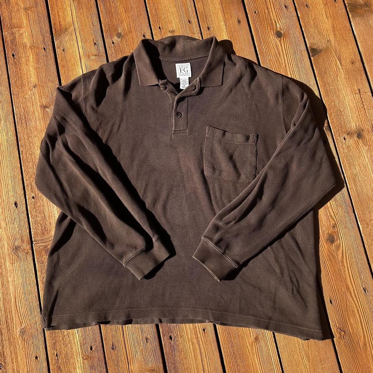 Brown long sleeve field green polo shirt with pocket... - Depop