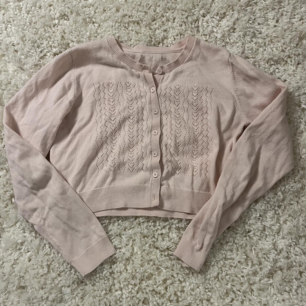 coquette cropped pink preppy cardigan in size XS... - Depop