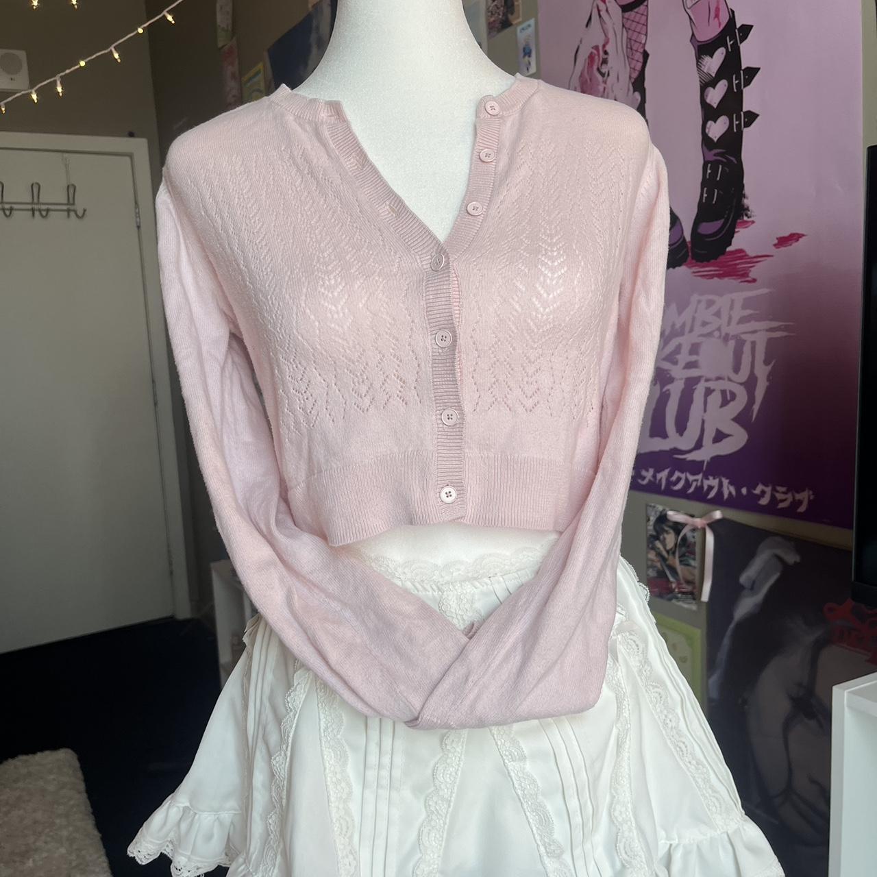 coquette cropped pink cardigan in size XS/S Not... - Depop