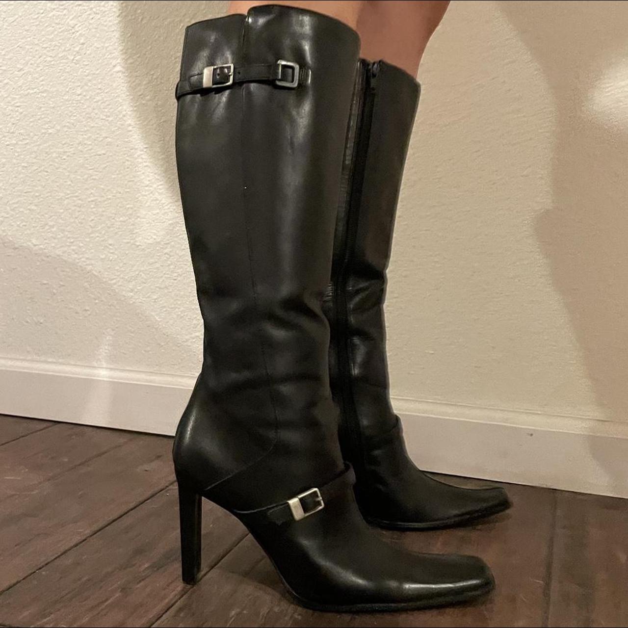 high knee leather boots Size 9 (true to size) -made... - Depop