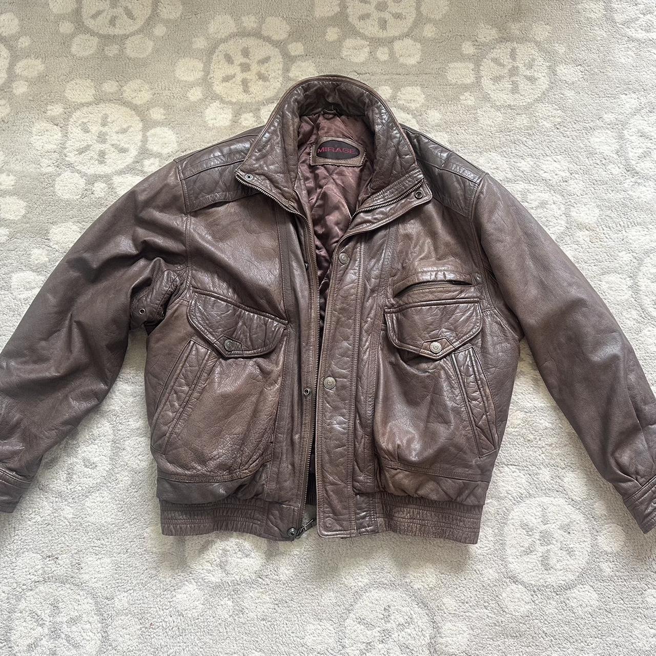 Vintage MIRAGE brown leather jacket (unisex) - Depop
