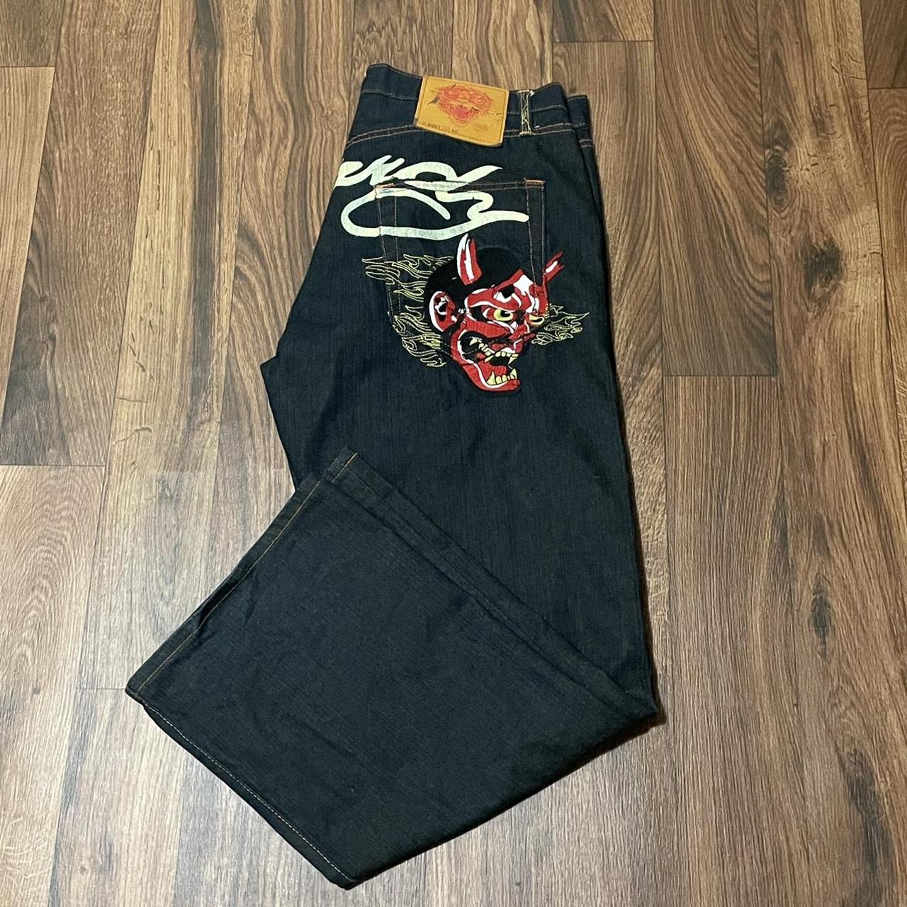 Vintage Ed Hardy Boot Cut Denim Jeans, Crazy Devil... - Depop
