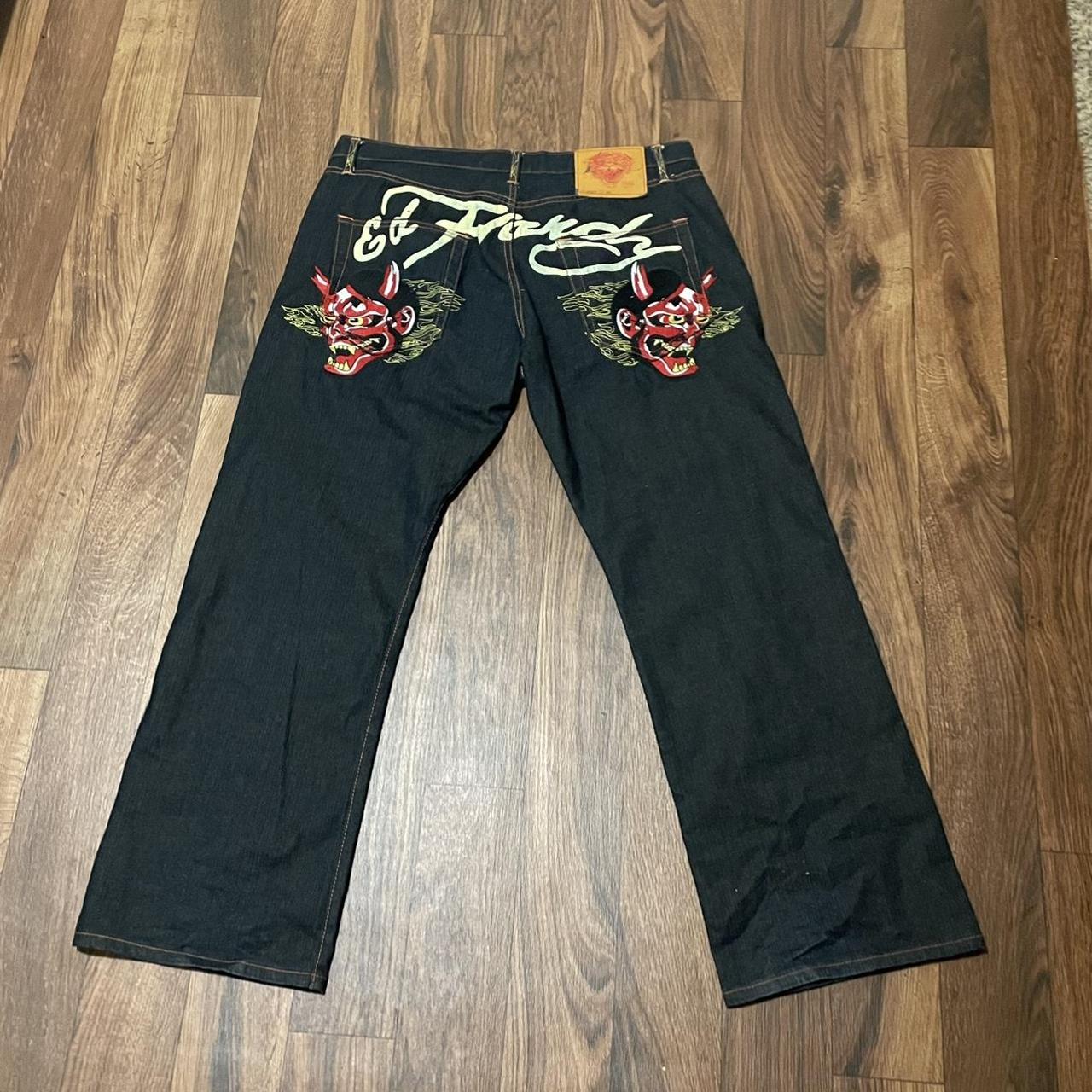 Vintage Ed Hardy Boot Cut Denim Jeans, Crazy Devil... - Depop