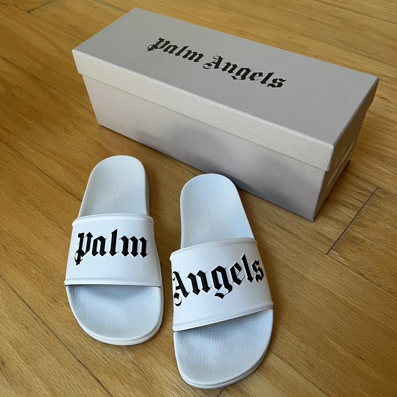 Palm Angels Women's White Slides | Depop