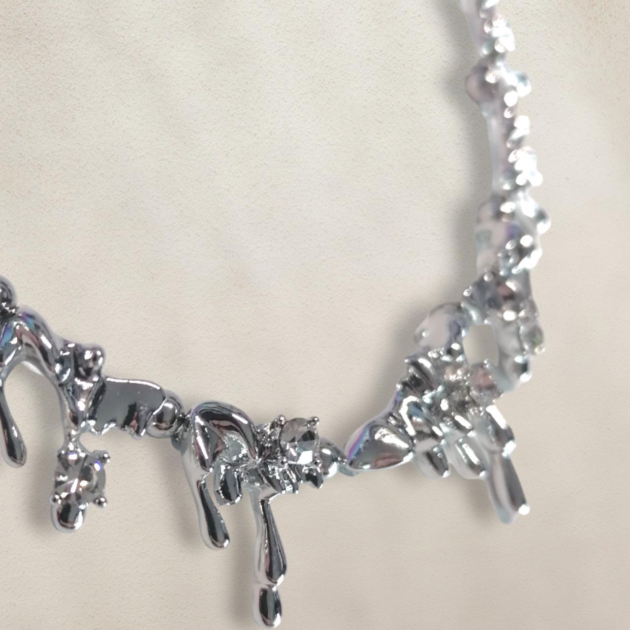 Aesthetic Silver Color Water Drops Necklace, Unique... - Depop