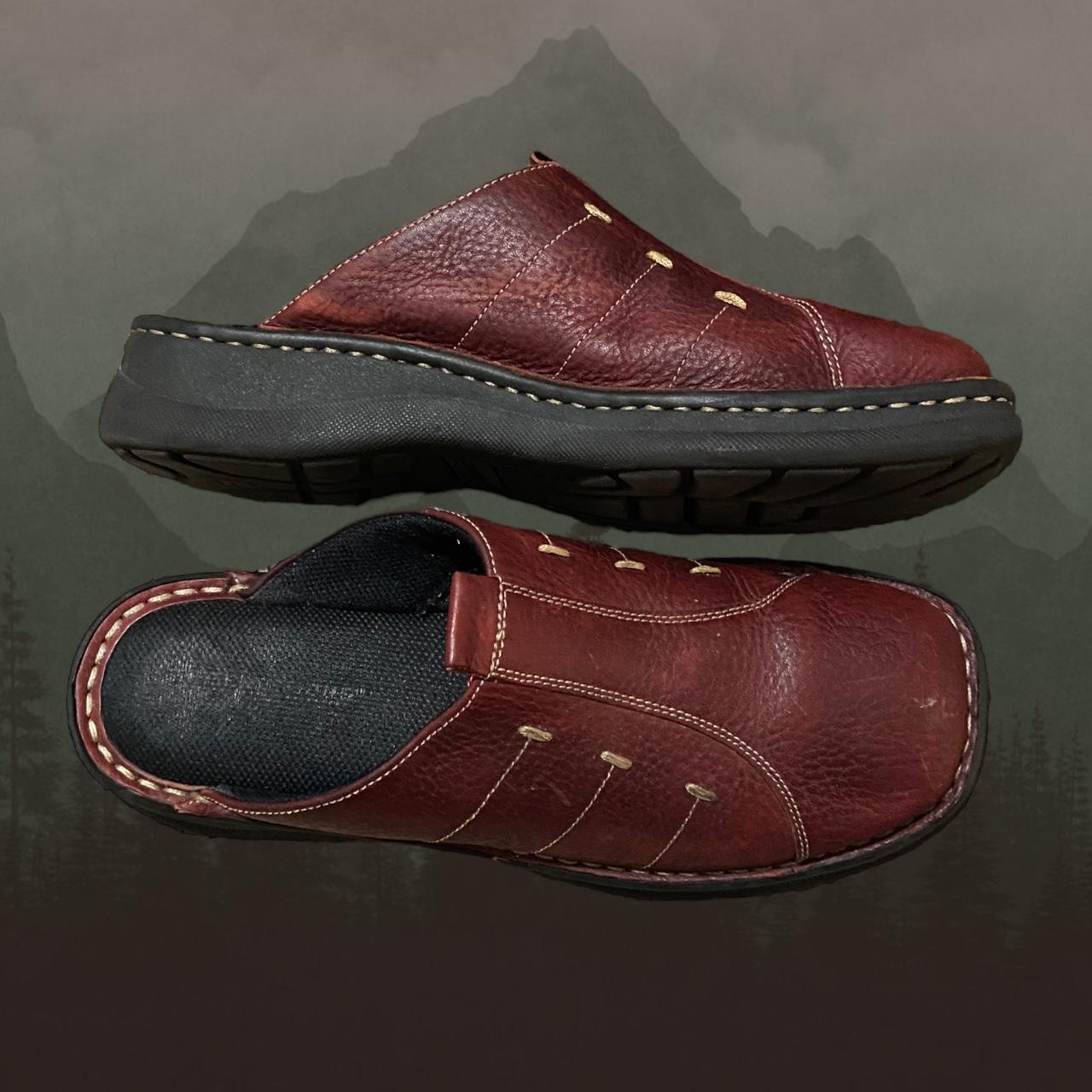 Catch Women's Black and Burgundy Clogs | Depop