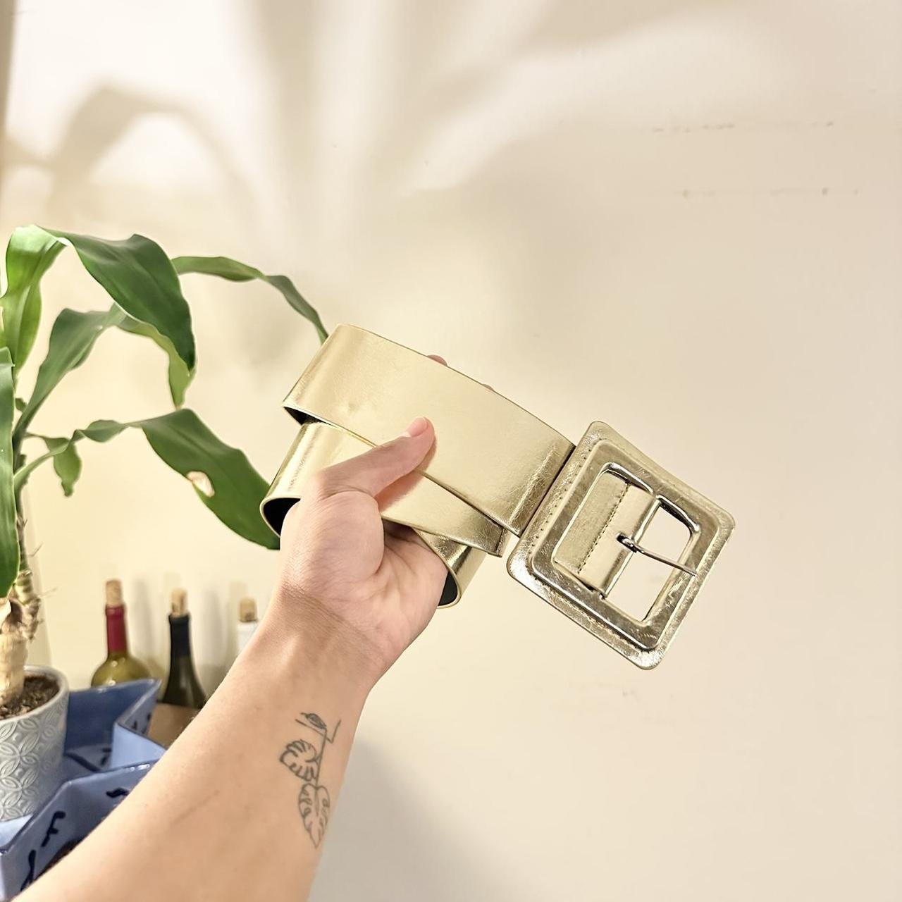 Gold square buckle wide belt Size S / 26-29” waist - Depop