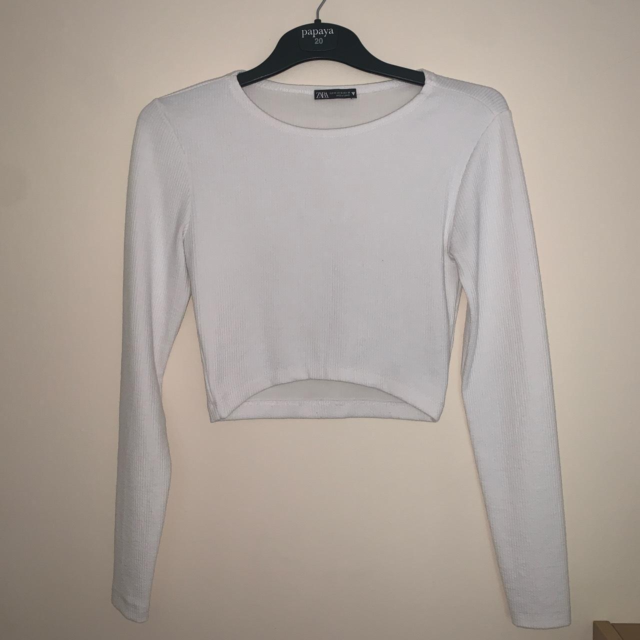 Zara white ribbed long sleeve crop top. Size: M - Depop