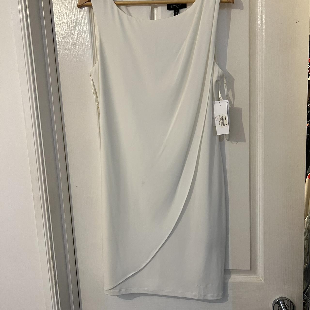 Jessica Simpson white dress with gold shoulder... - Depop