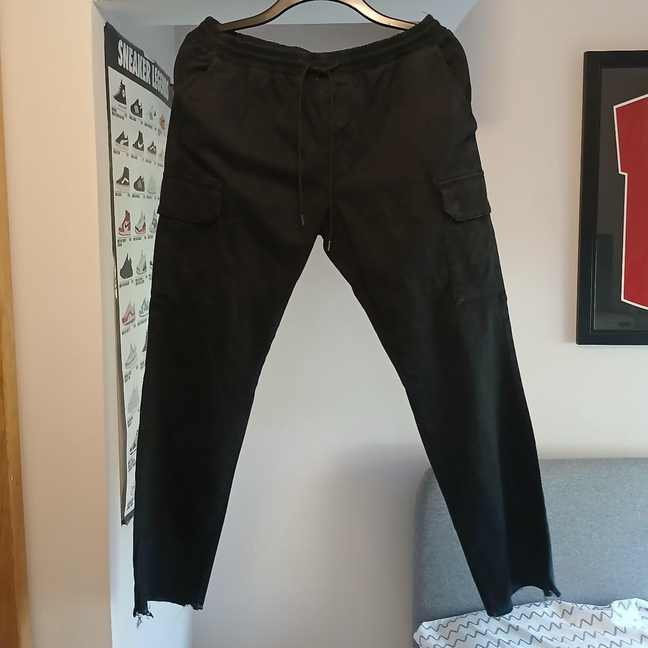 mens black cargos fit = baggy waist = 34 model... | Depop