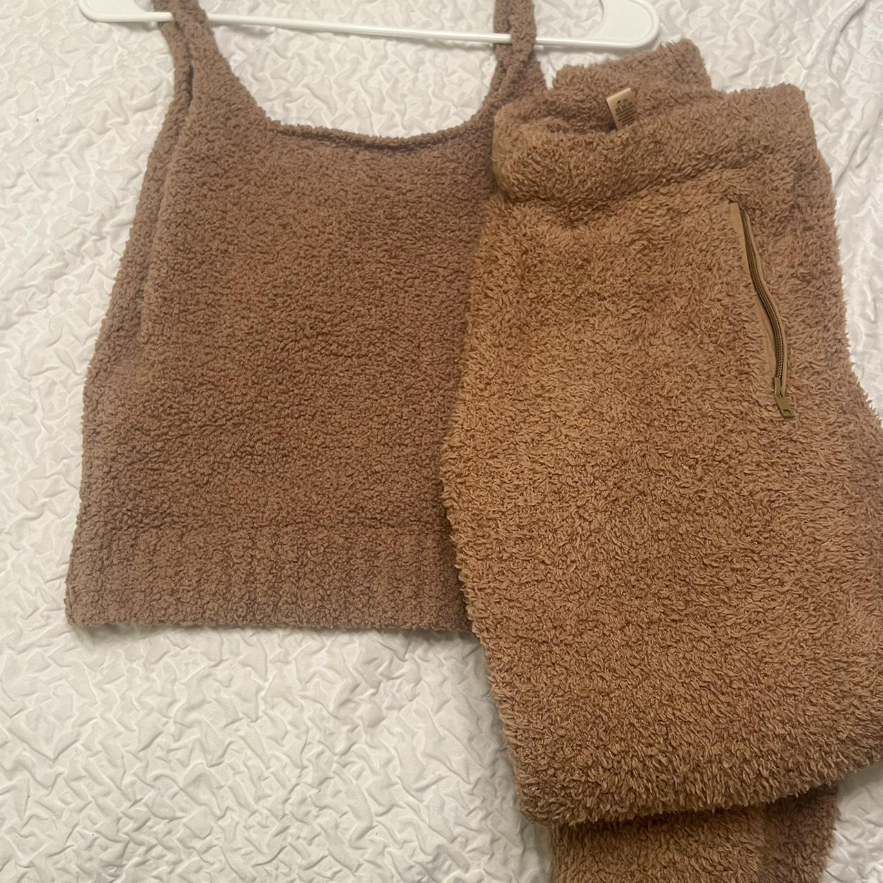 Skims tan fuzzy pants set -good condition worn... - Depop