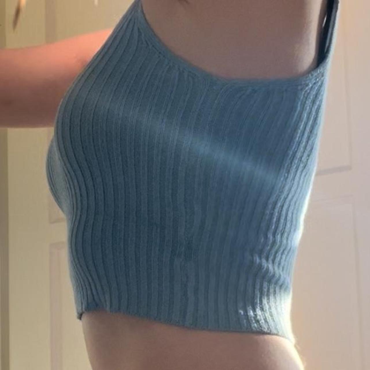 cropped light baby blue tank top #bluecroptop... - Depop