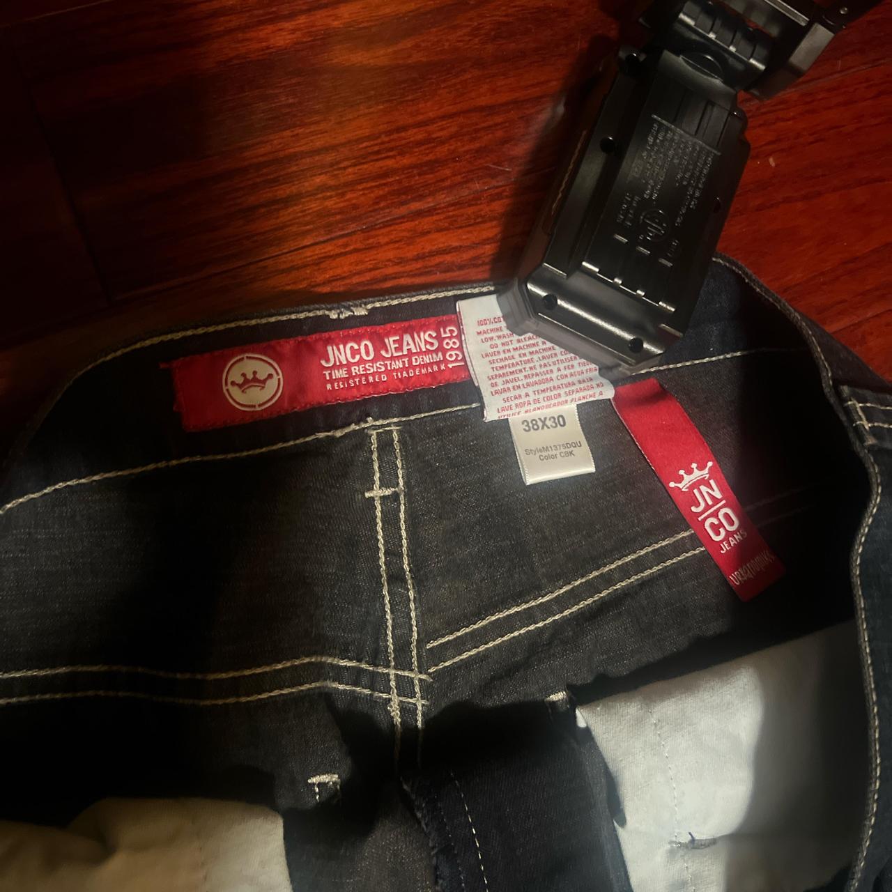 Y2K cargo jnco jean with crown embroidery tribals... - Depop